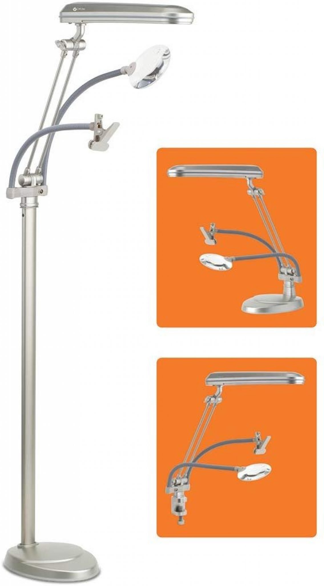 OttLite 3-in-1 Adjustable-Height Craft Floor Lamp with Magnifier and ...